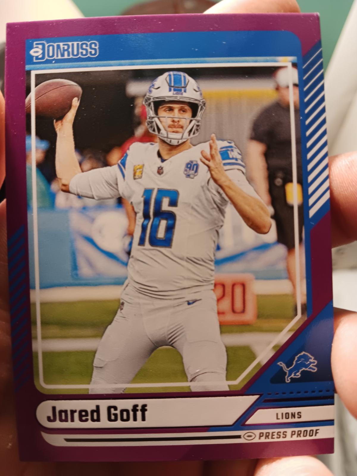 Jared Goff [Purple Press Proof] #200 Prices | 2024 Panini Donruss ...