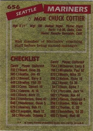 Chuck Cottier #656 Prices | 1985 Topps | Baseball Cards