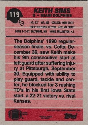 Keith Sims #119 Prices [Rookie] | 1991 Topps | Football Cards