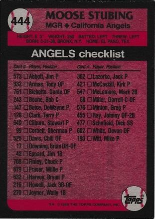 Moose Stubing #444 Prices | 1989 Topps | Baseball Cards