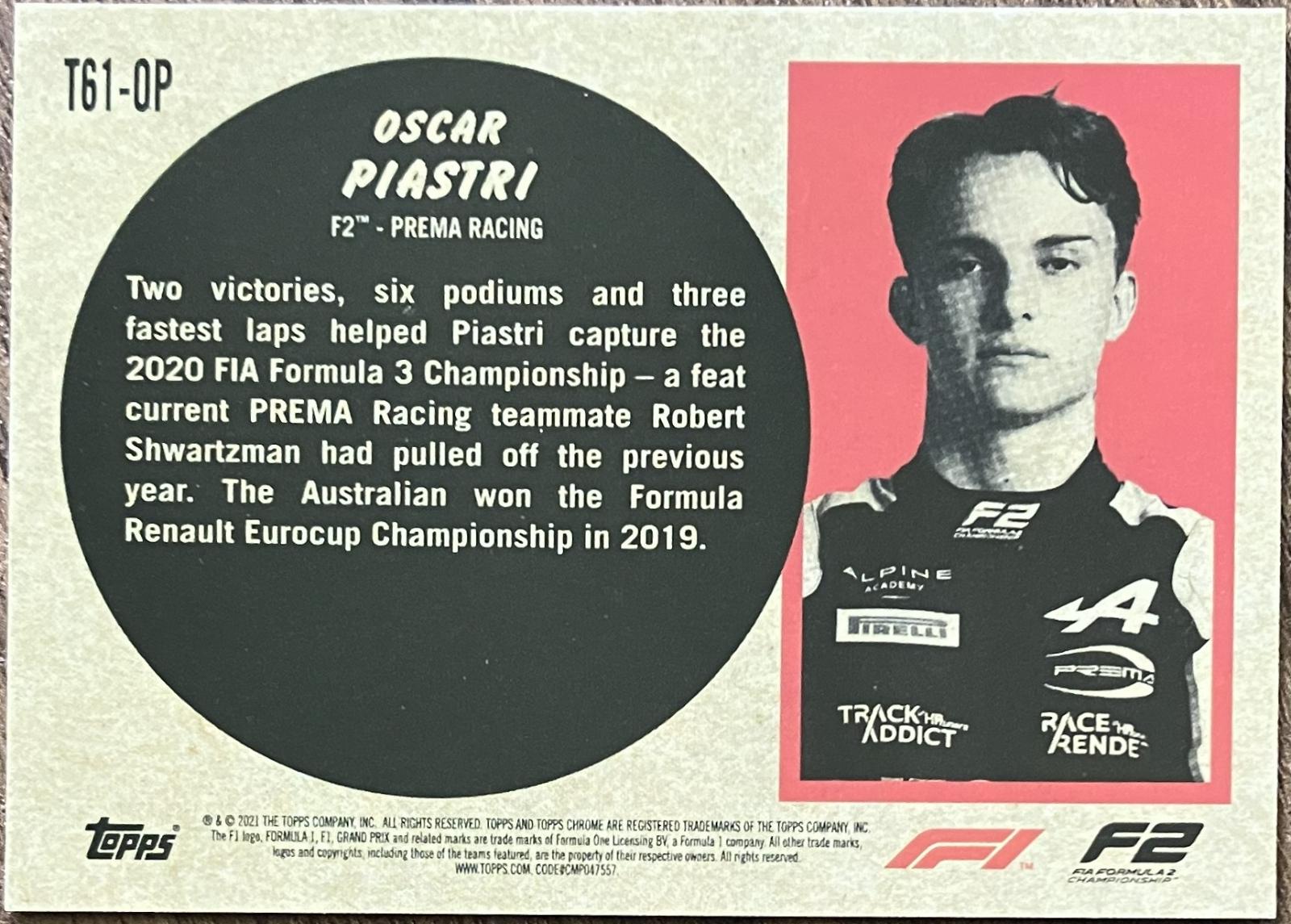 Oscar Piastri #T61-OP Prices | 2021 Topps Chrome Formula 1 1961 Sports ...