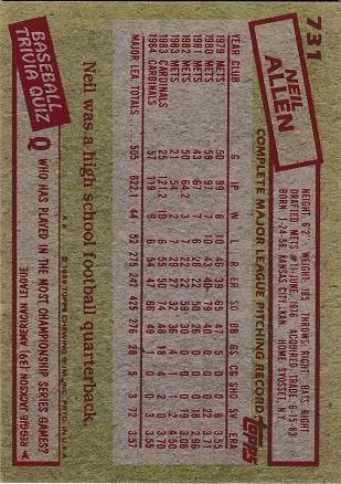 Neil Allen #731 Prices | 1985 Topps | Baseball Cards