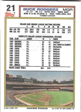 Buck Rodgers #21 Prices | 1992 Topps | Baseball Cards