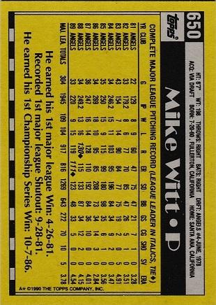 Mike Witt #650 Prices | 1990 Topps | Baseball Cards