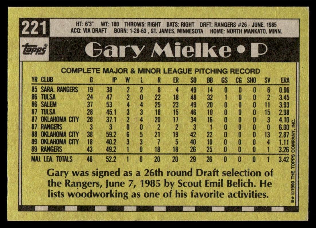 Gary Mielke #221 Prices [Rookie] | 1990 Topps | Baseball Cards