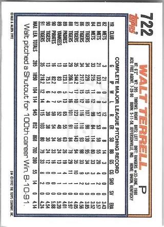 Walt Terrell #722 Prices | 1992 Topps | Baseball Cards