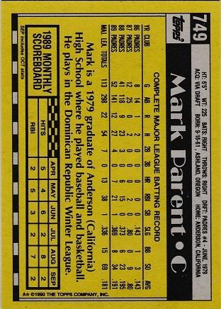 Mark Parent #749 Prices | 1990 Topps | Baseball Cards