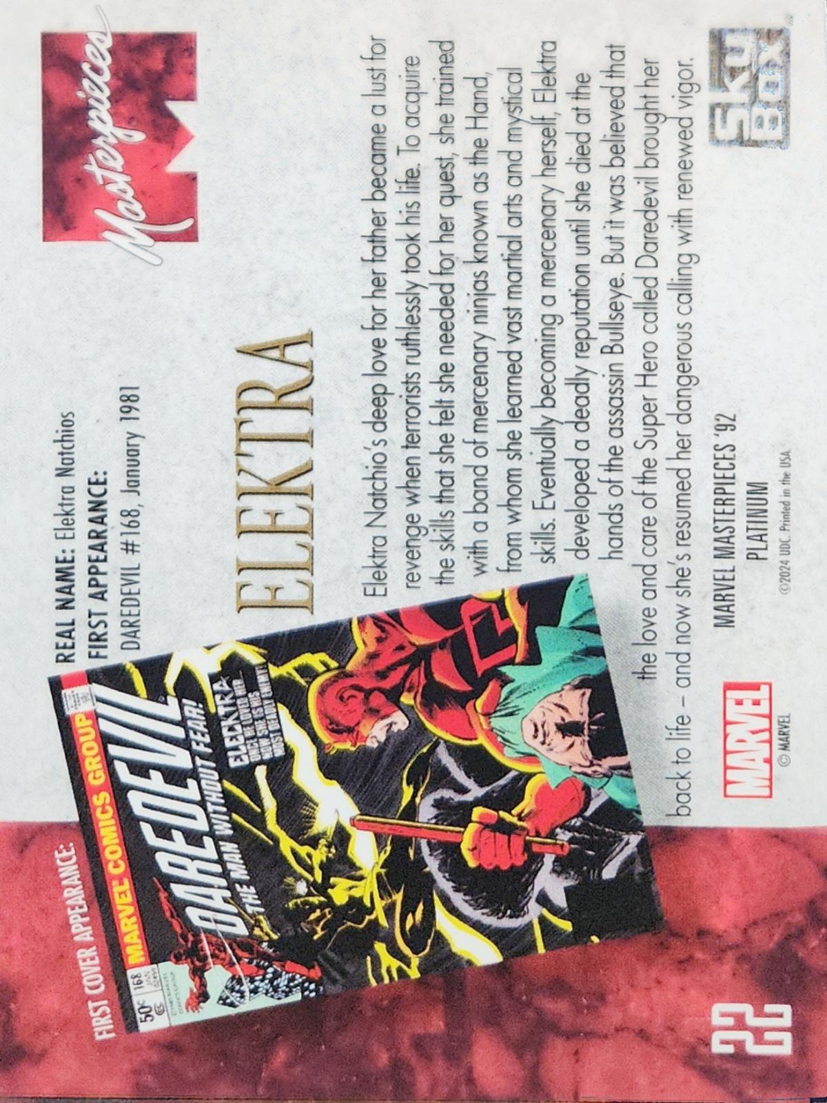 Elektra #22 Prices | Marvel 2024 SkyBox Masterpieces ’92 Platinum ...