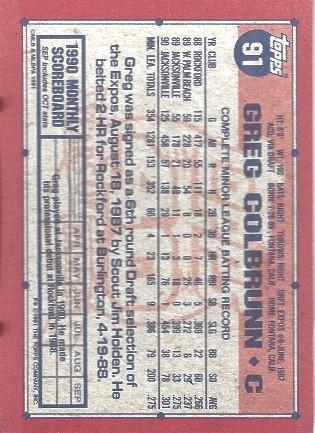 Greg Colbrunn #91 Prices | 1991 Topps | Baseball Cards