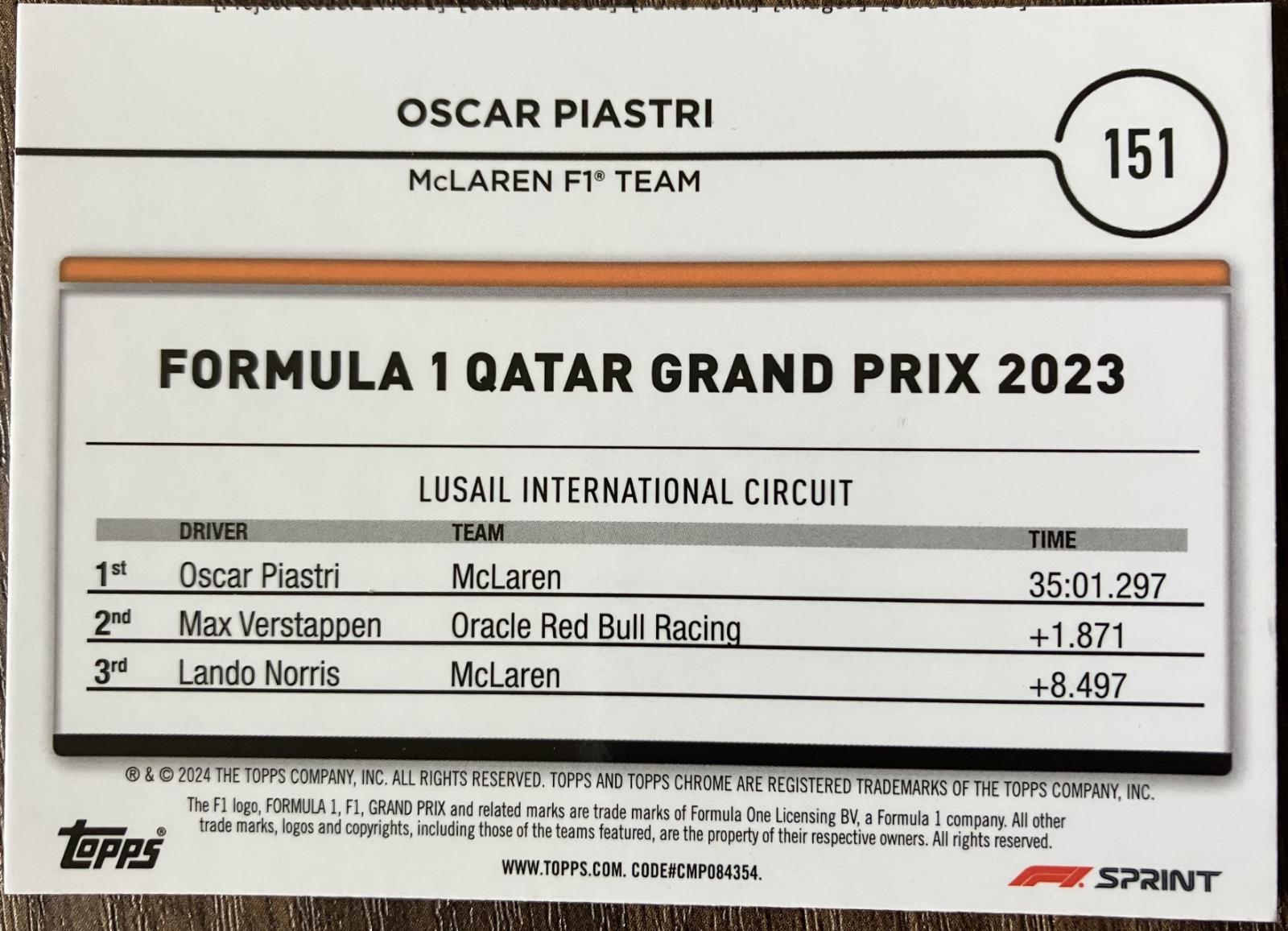 Oscar Piastri #151 Prices | 2024 Topps Chrome Formula 1 | Racings Cards