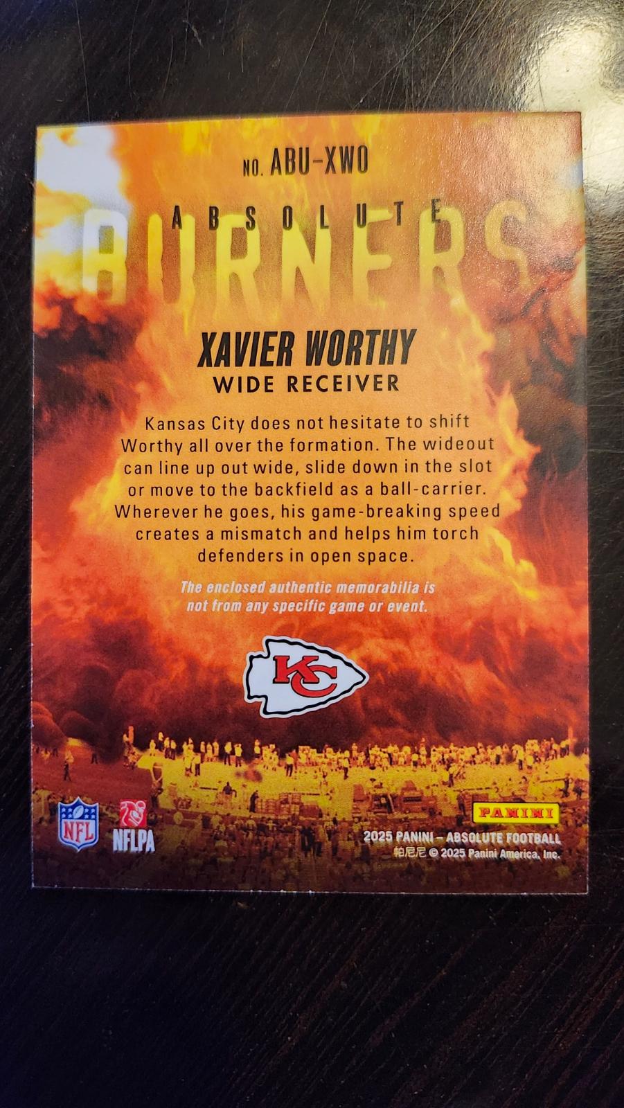 Xavier Worthy #ABU-XWO Prices | 2025 Panini Absolute Burners | Football ...