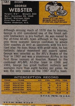 George Webster #197 Prices | 1971 Topps | Football Cards