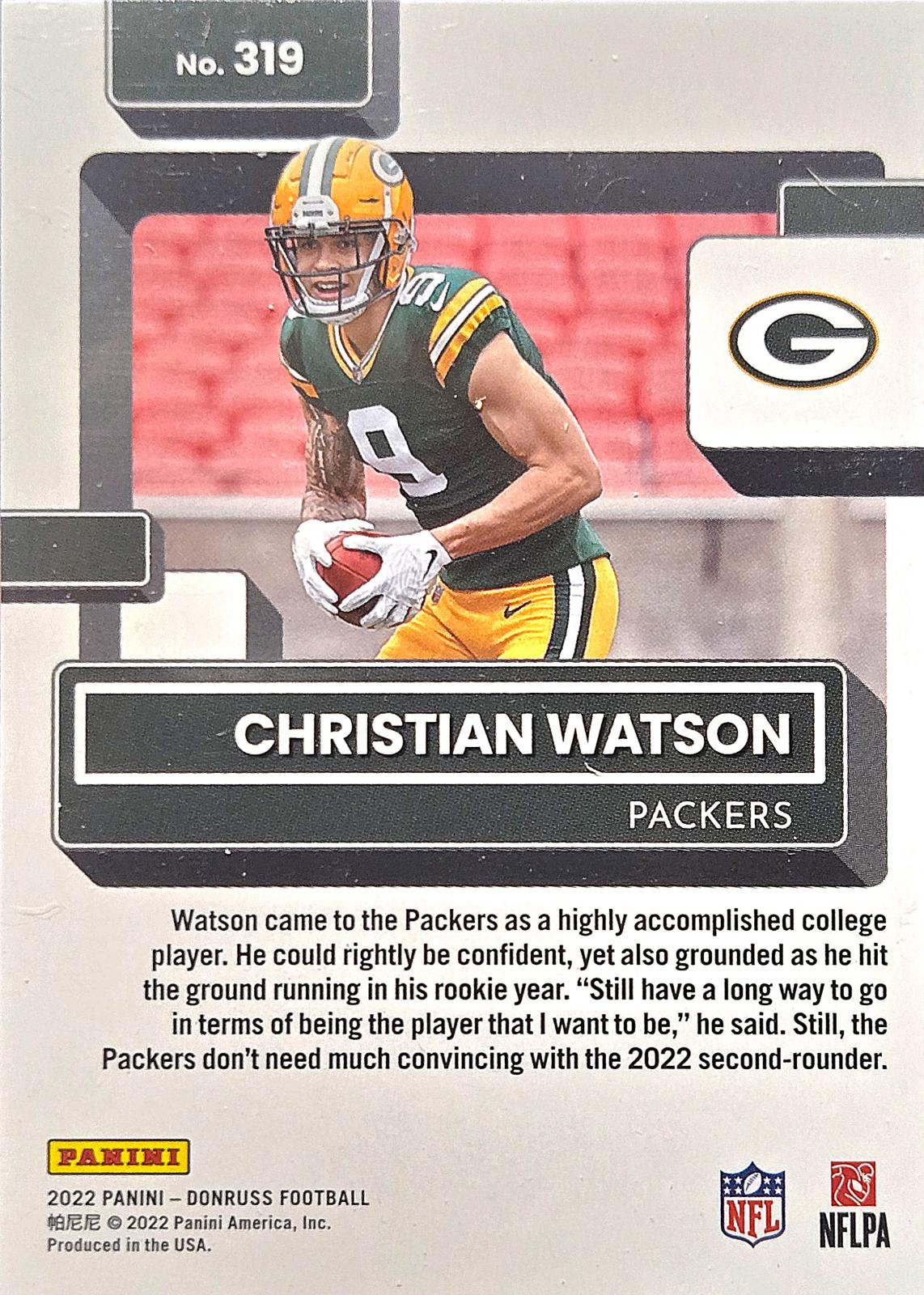 Christian Watson #319 Prices [Rookie] | 2022 Panini Donruss | Football ...