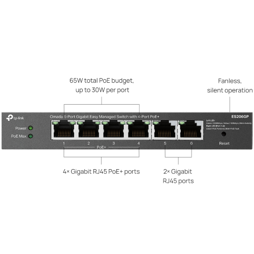 TP-Link ES206GP 6-Port Managed GbE PoE+ Access Switch