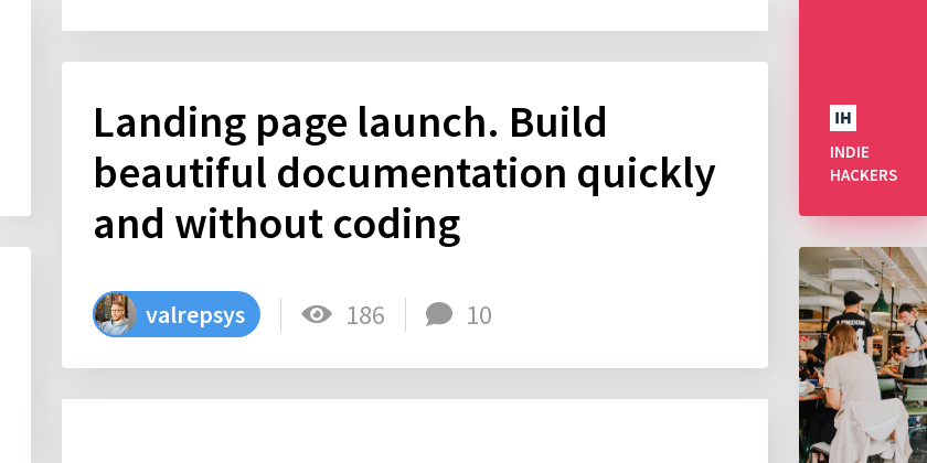 Landing page launch. Build beautiful documentation quickly and without coding - Indie Hackers