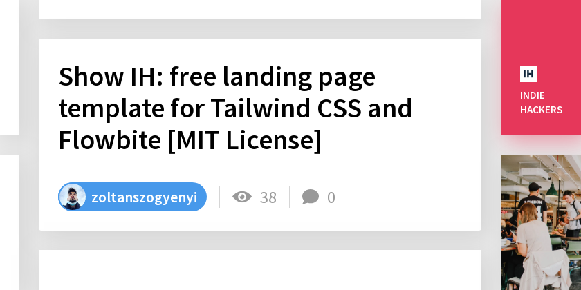 Show Ih Free Landing Page Template For Tailwind Css And Flowbite Mit License Indie Hackers
