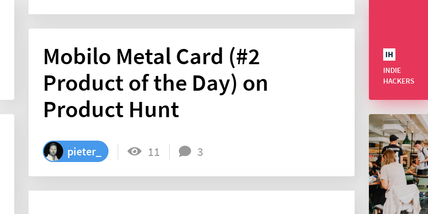 Mobilo Metal Card (#2 Product of the Day) on Product Hunt - Indie Hackers