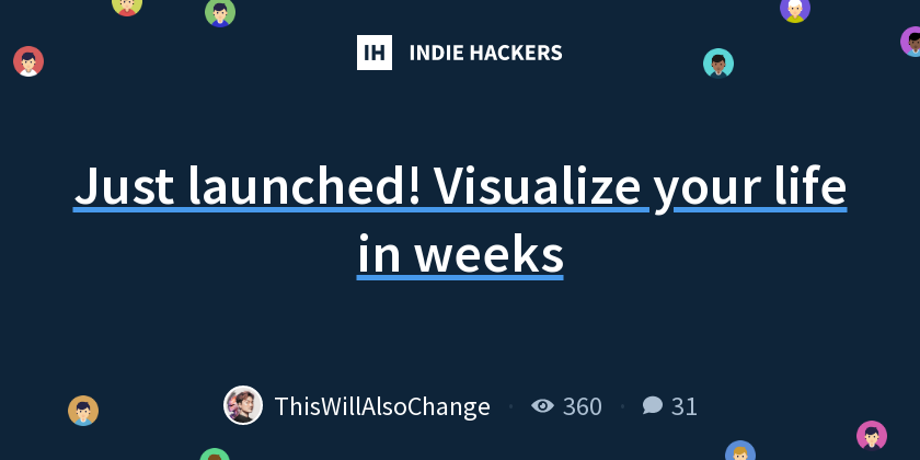 Just launched! Visualize your life in weeks - Indie Hackers Just launched! Visualize your life in weeks - Indie Hackers