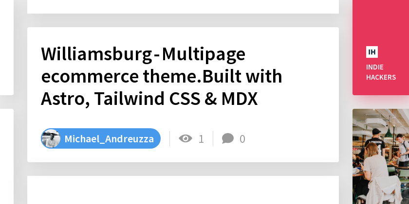 Williamsburg Multipage Ecommerce Themebuilt With Astro Tailwind Css And Mdx Indie Hackers
