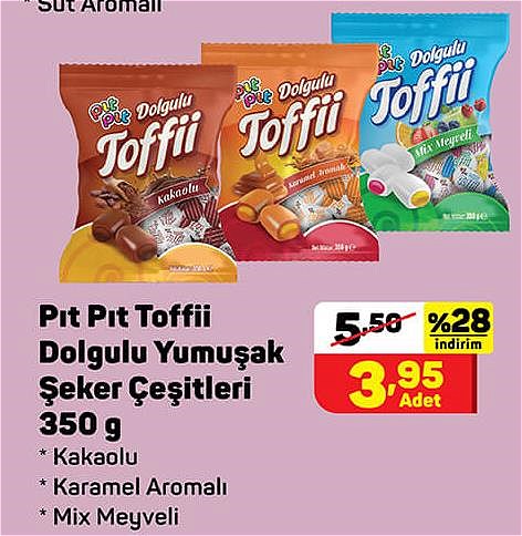 Pıt Pıt Toffii Dolgulu Yumuşak Şeker Çeşitleri 350 g | İndirimde Market