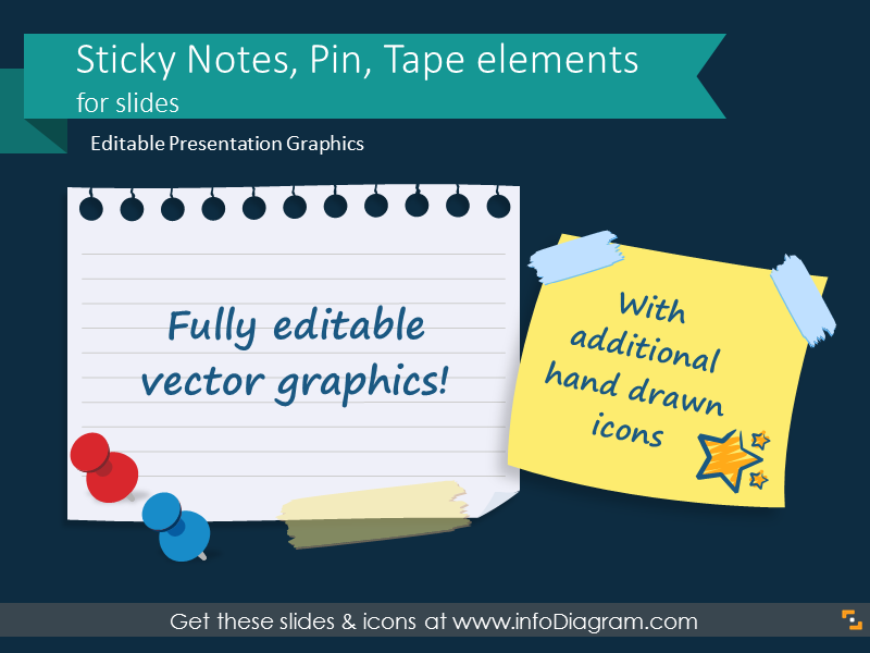 PPT pictures Sticky Note Pin Tape elements for slides
