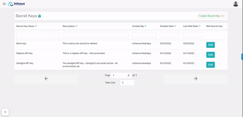 Secret keys | Inhouz Cloud