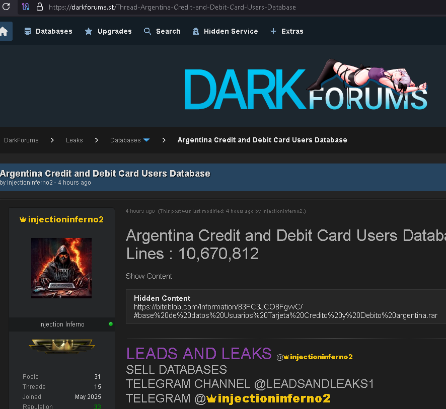 10.7M Argentina Credit & Debit Cards Leaked | InsecureWeb