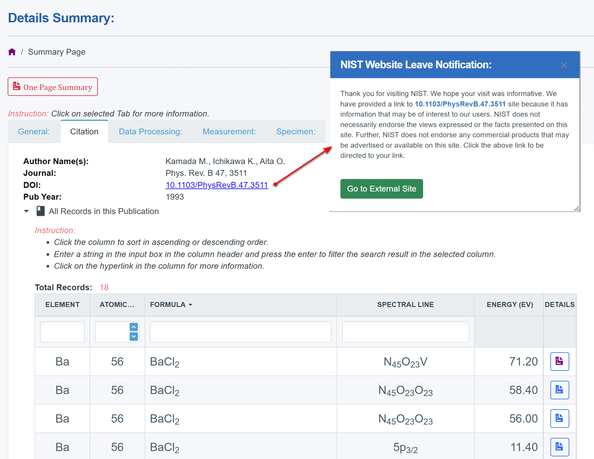 Development of the NIST X-ray Photoelectron Spectroscopy (XPS) Database ...