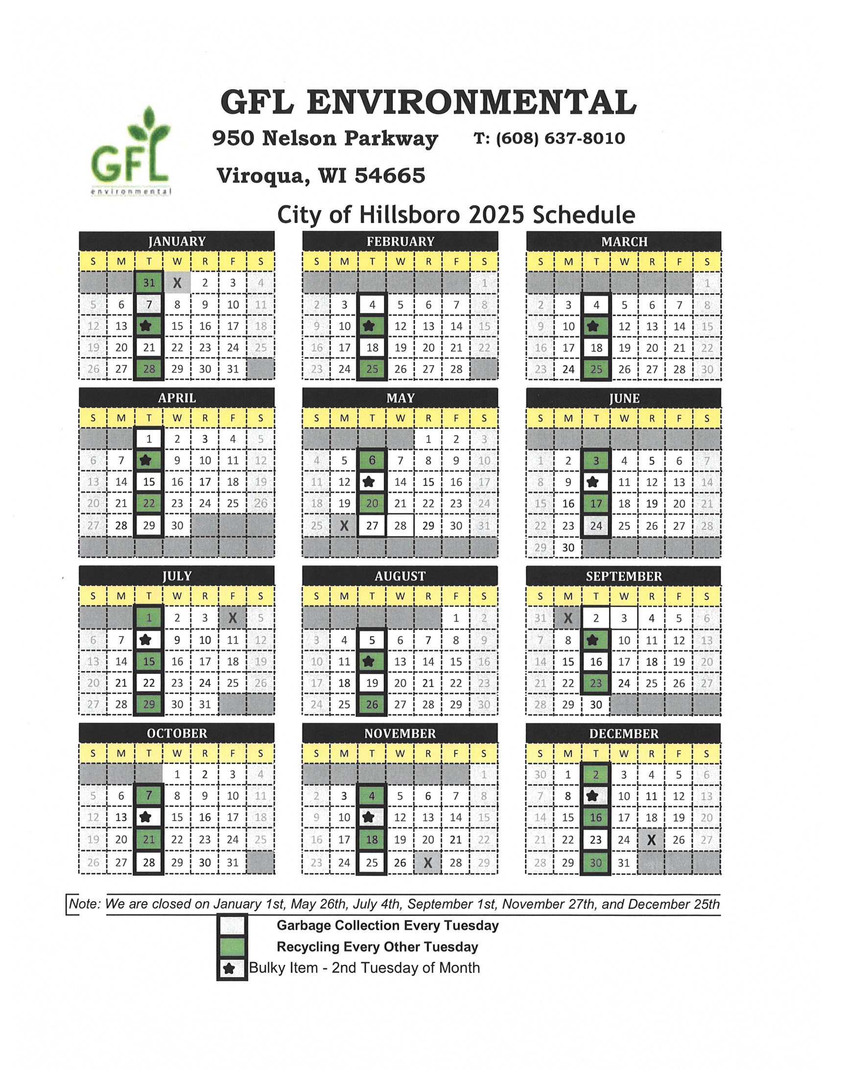 2025 Waste and Recycling Schedule | City of Hillsboro