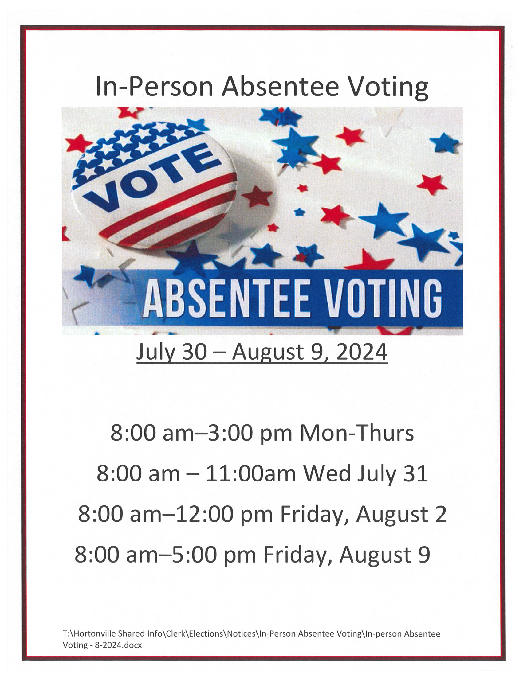 In-Person Absentee Voting | Village of Hortonville