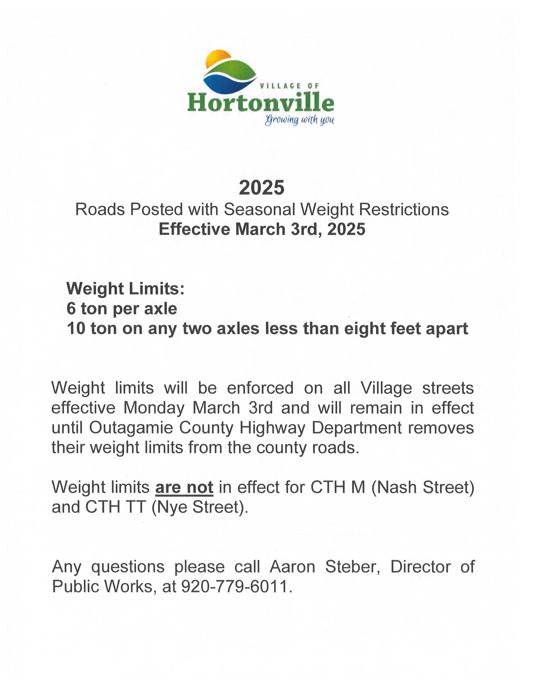 Weight Restrictions | Village of Hortonville