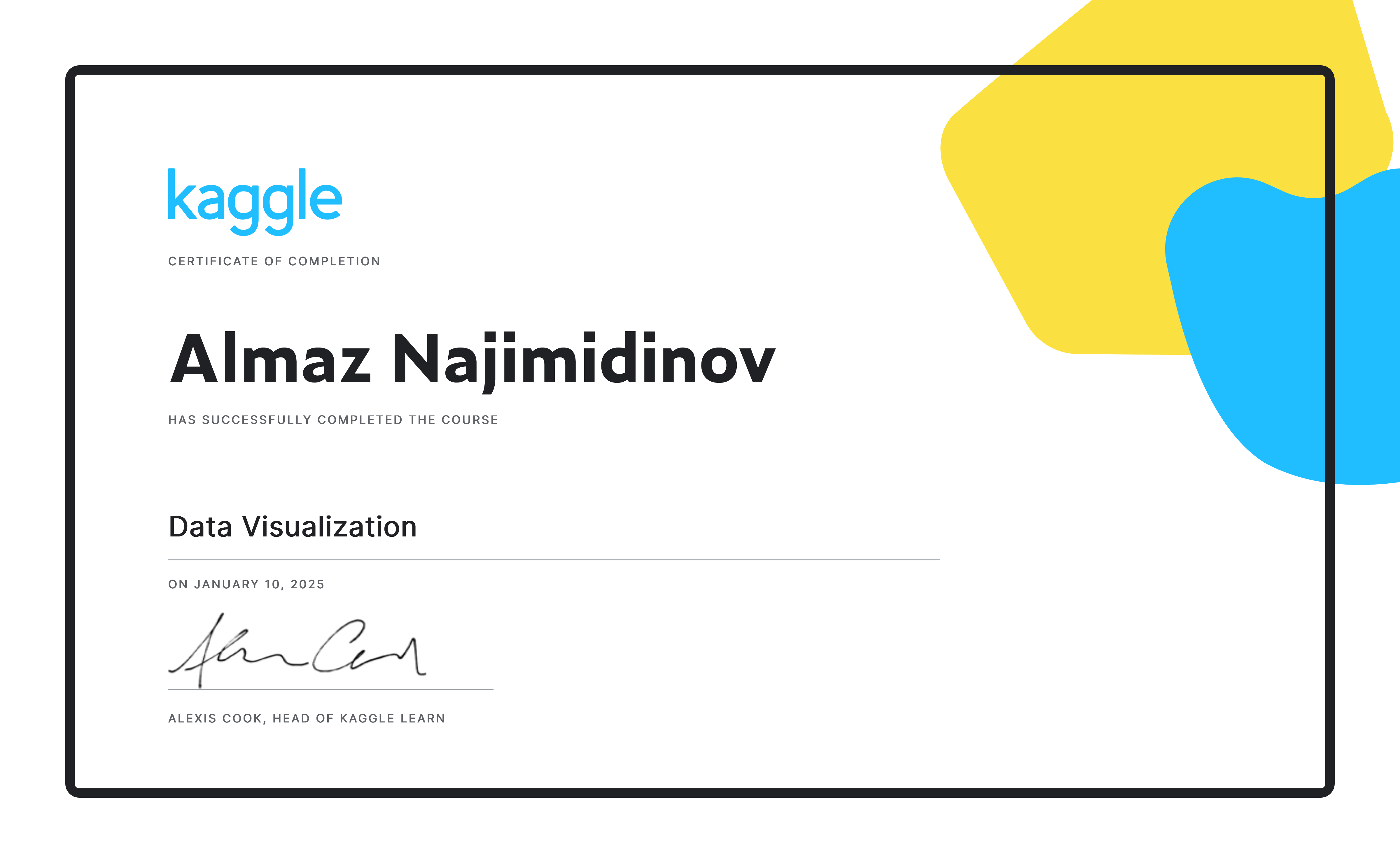 Feliks Altymyshov completed the Data Visualization course on Kaggle!