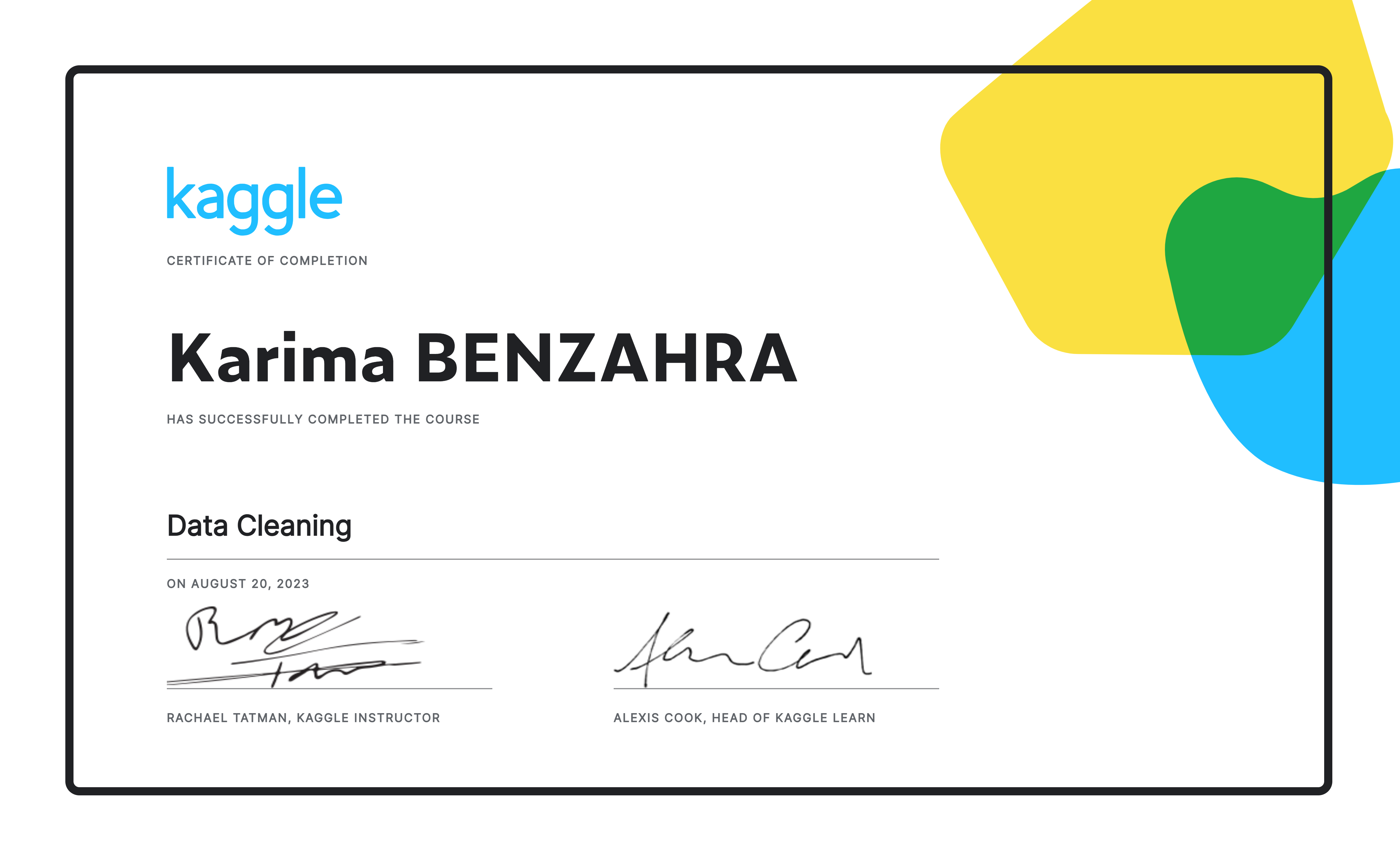 Karima BENZAHRA completed the Data Cleaning course on Kaggle!