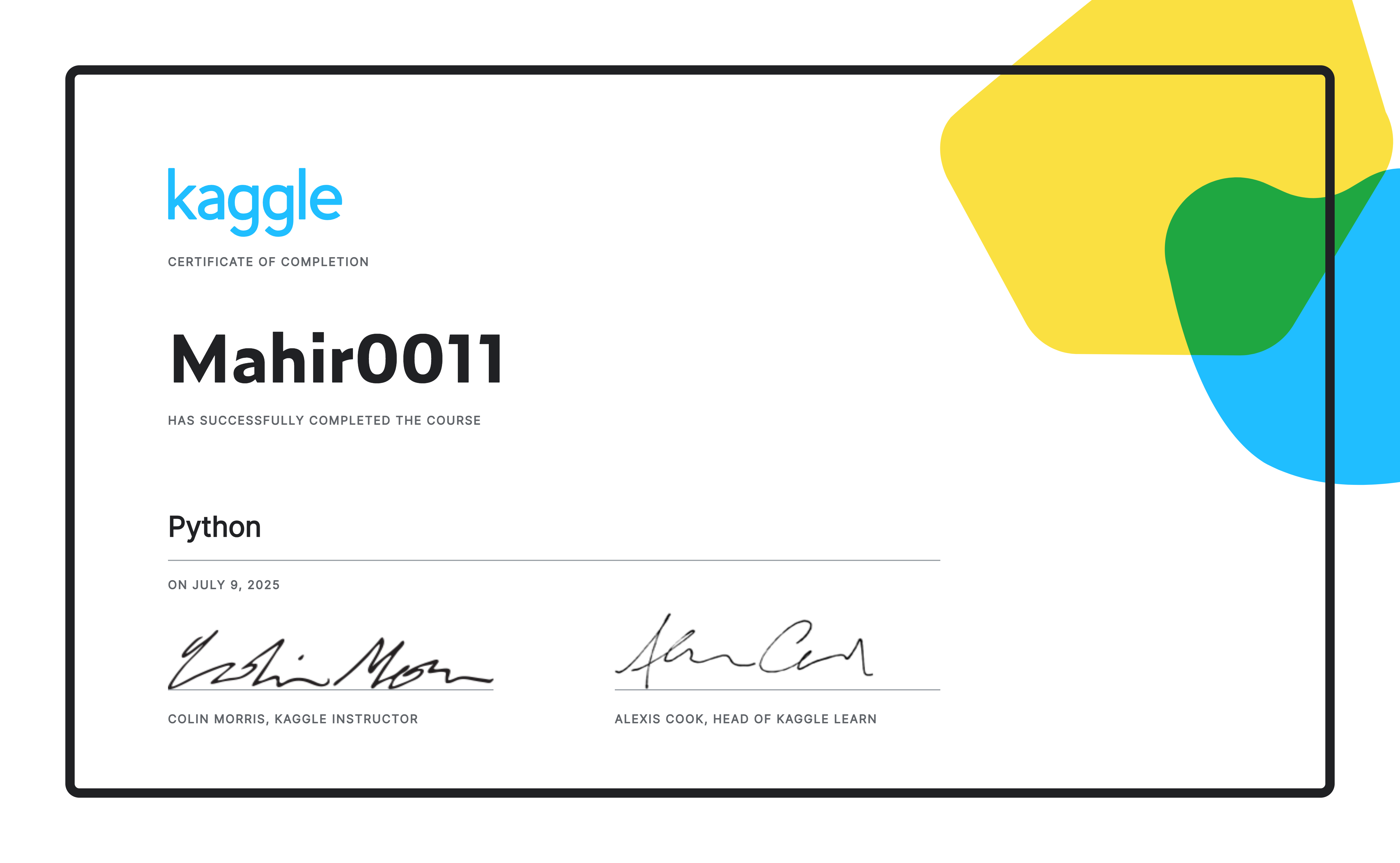 Mahir0011 completed the Python course on Kaggle!