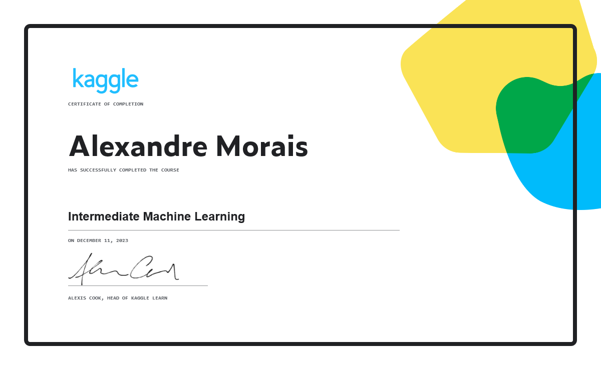 Ednax completed the Intermediate Machine Learning course on Kaggle! Ednax completed the Intermediate Machine Learning course on Kaggle!