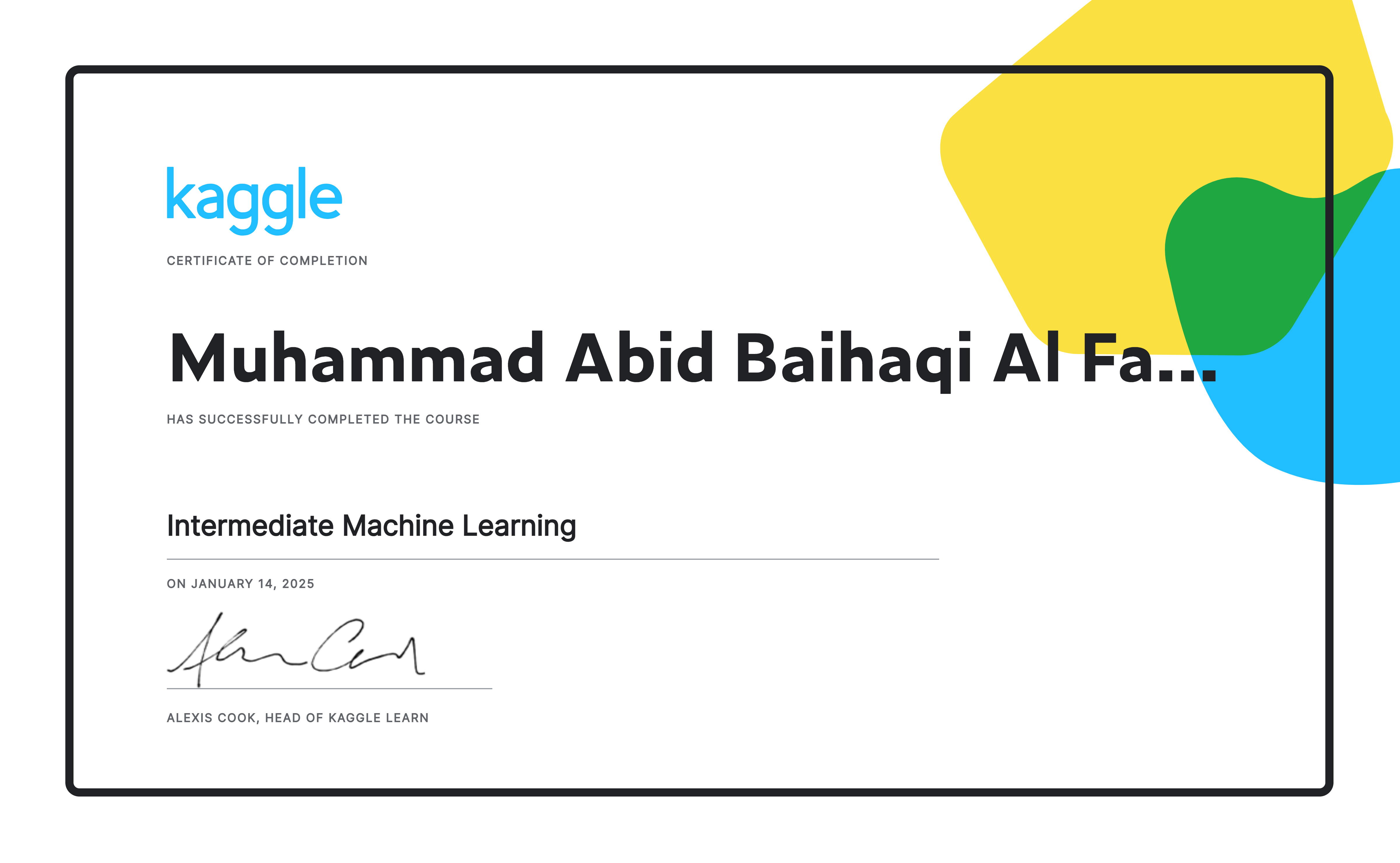 dibzrfla completed the Intermediate Machine Learning course on Kaggle!