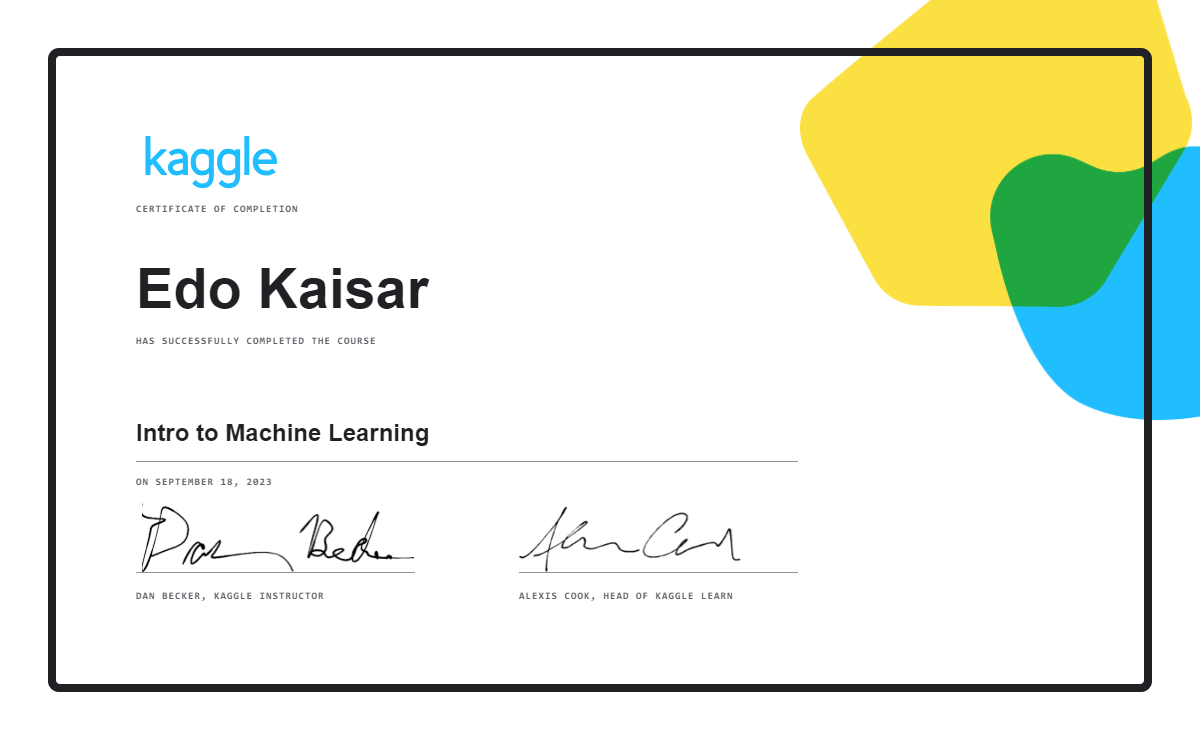 Edo Kaisar completed the Intro to Machine Learning course on Kaggle!