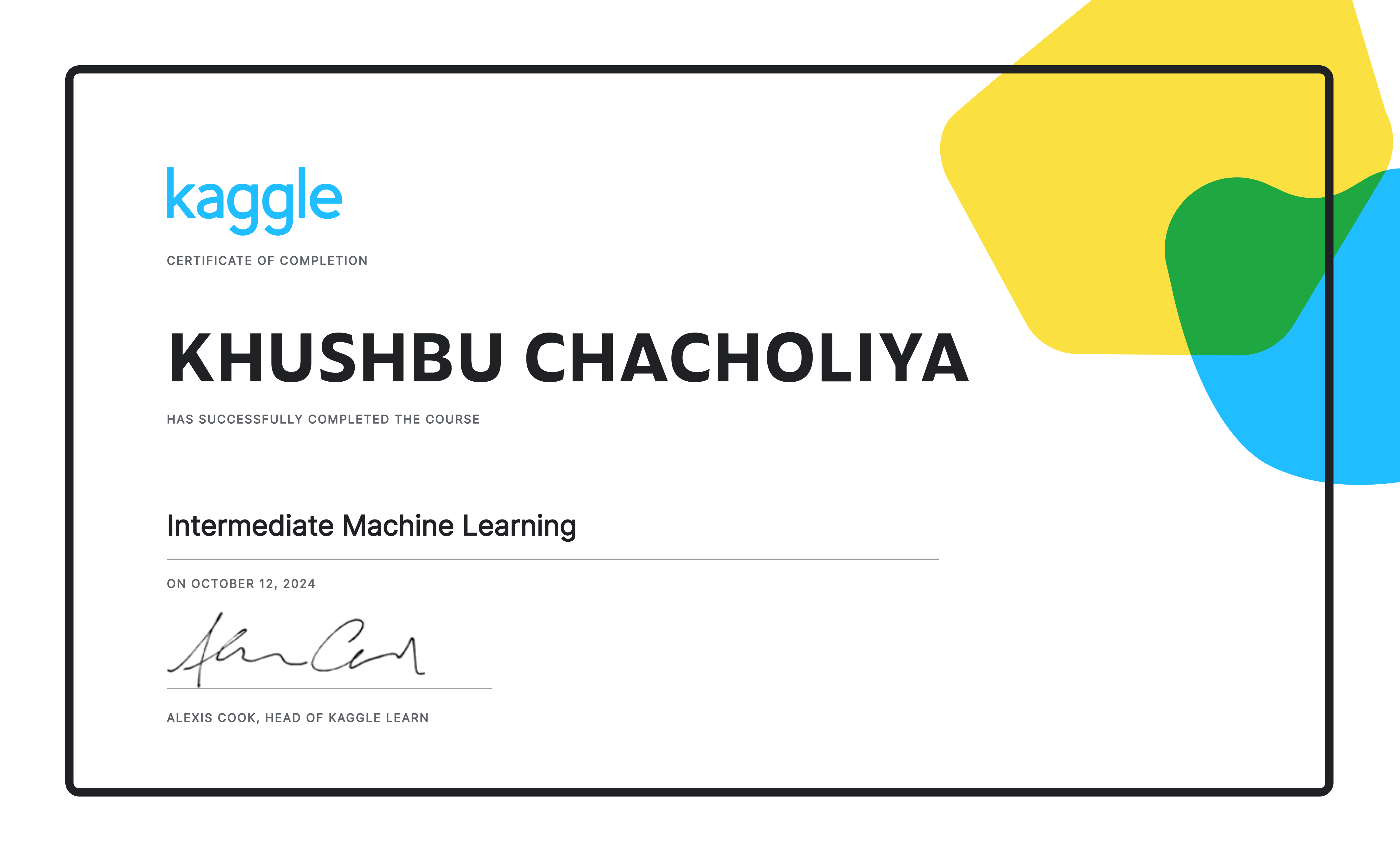 NIVEDITA VERMA completed the Intermediate Machine Learning course on Kaggle!