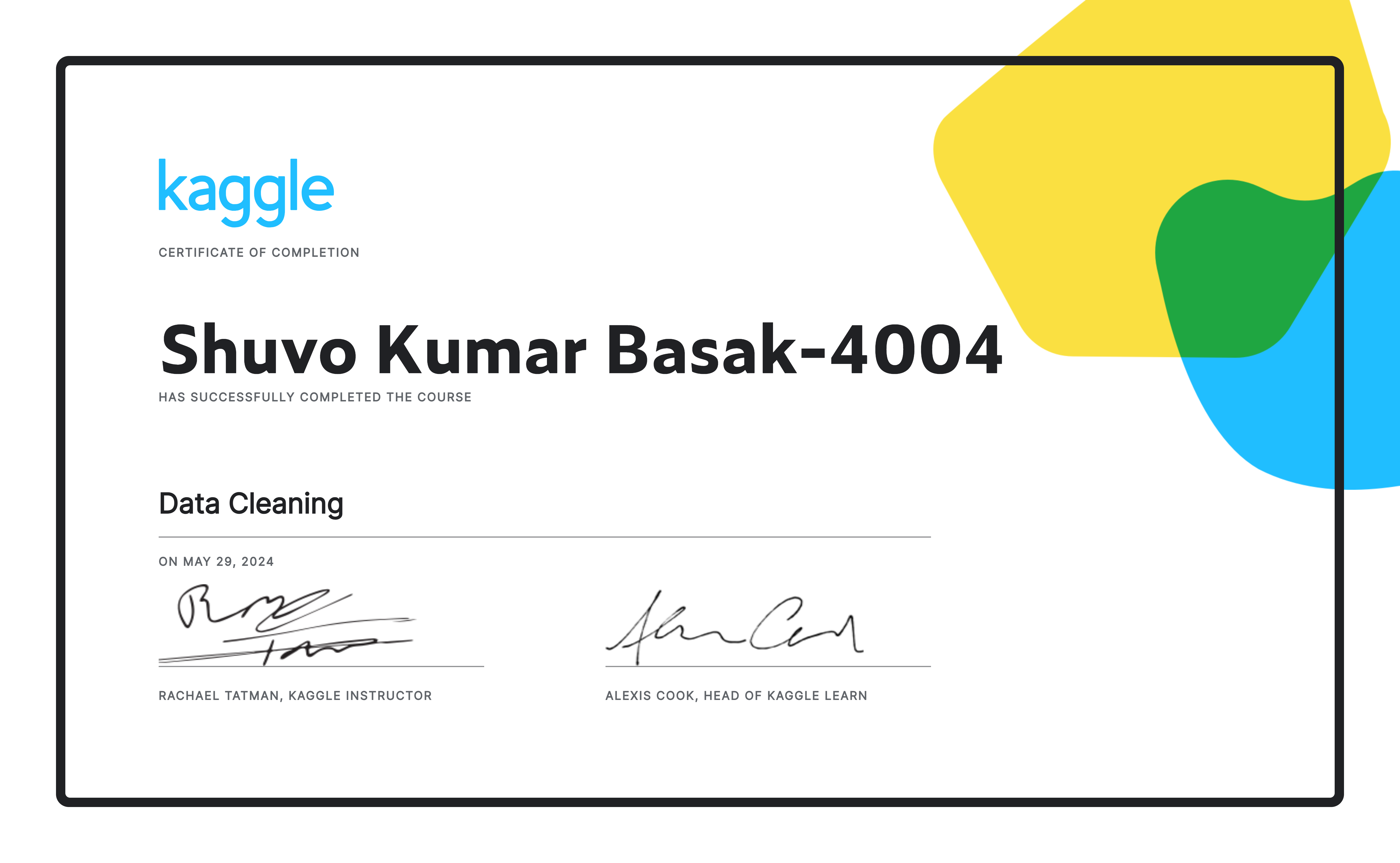 Shuvo Kumar Basak-4004 completed the Data Cleaning course on Kaggle!