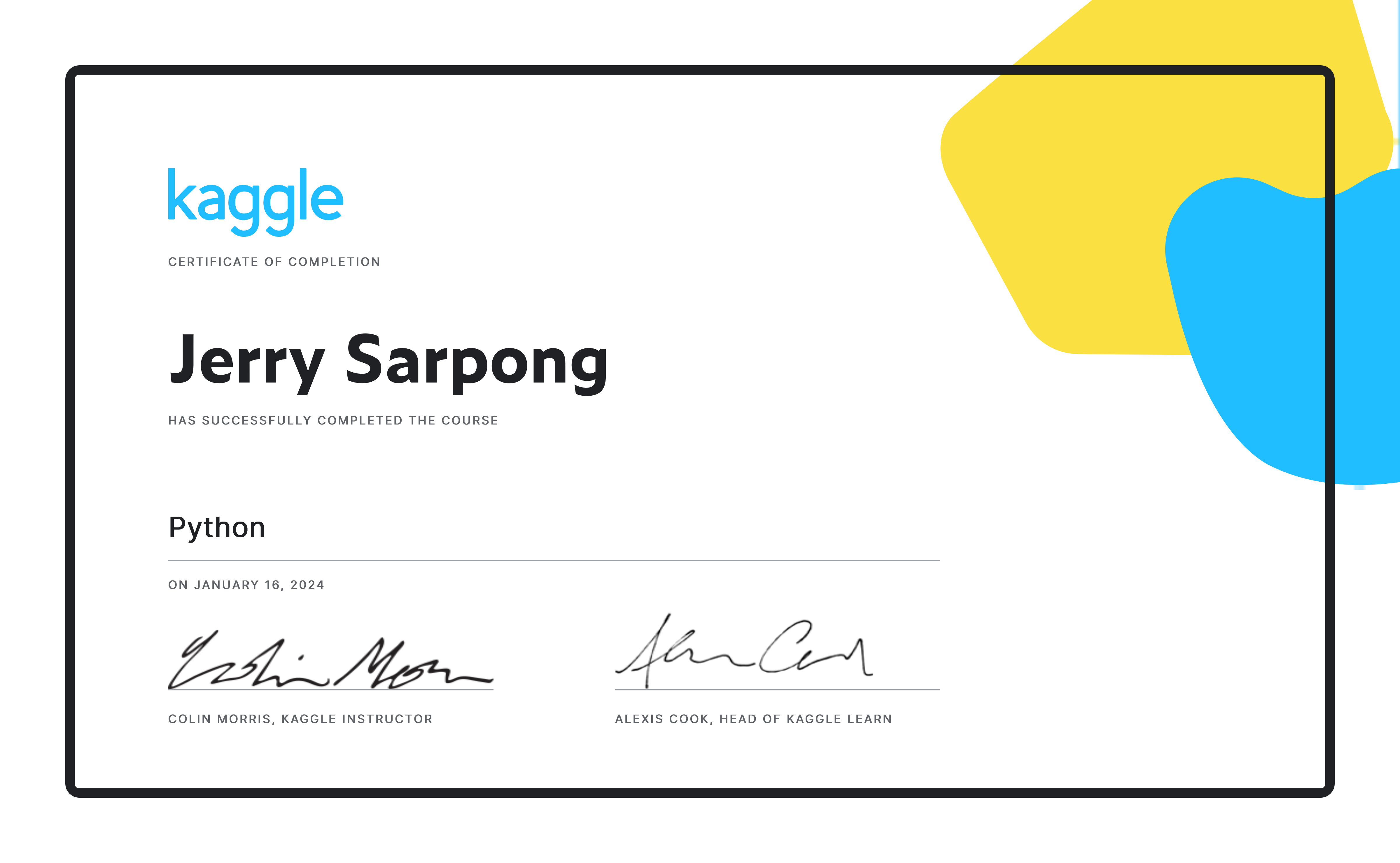 Jerry Sarpong completed the Python course on Kaggle!