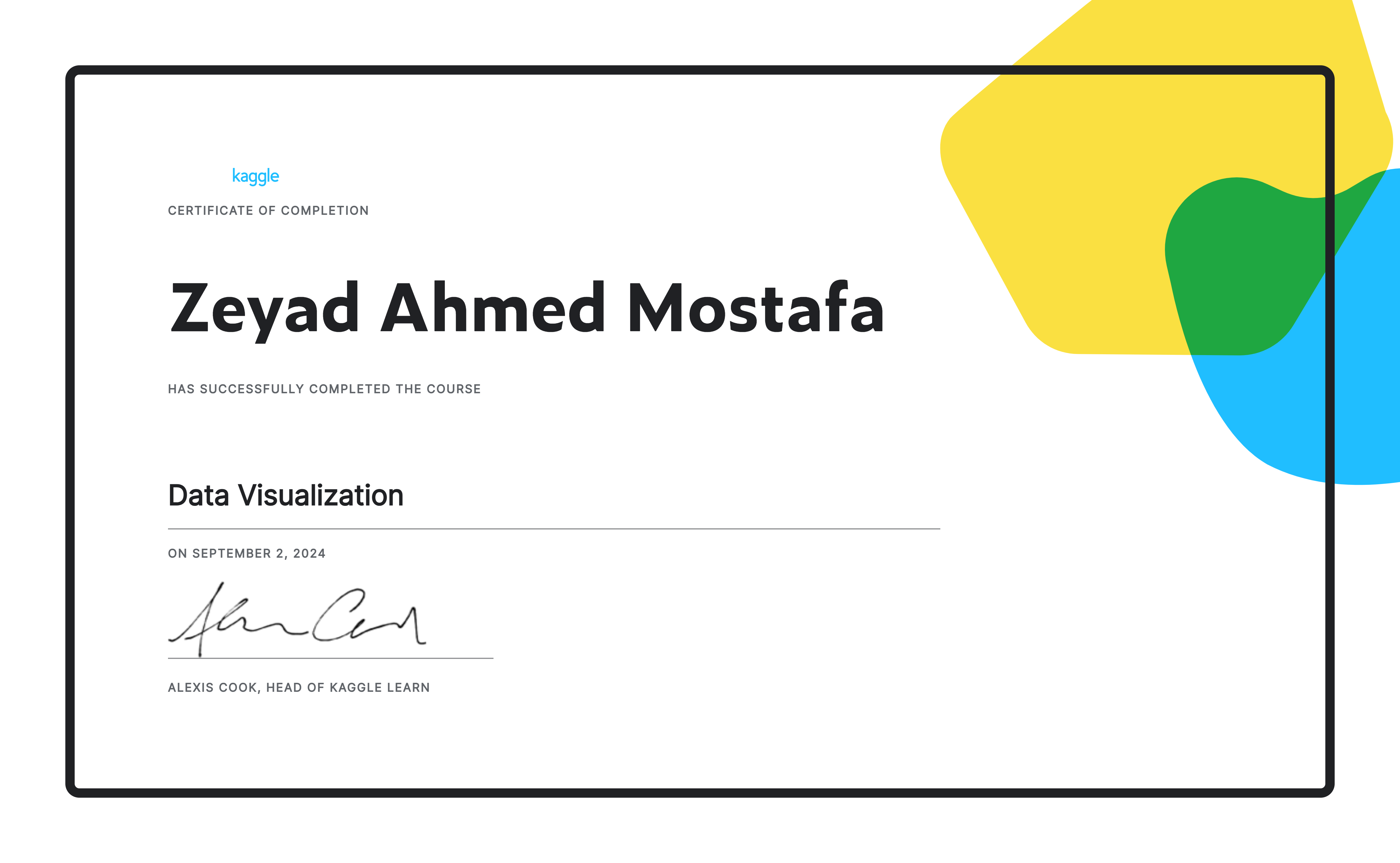 Zeyad Ahmed Mostafa completed the Data Visualization course on Kaggle!