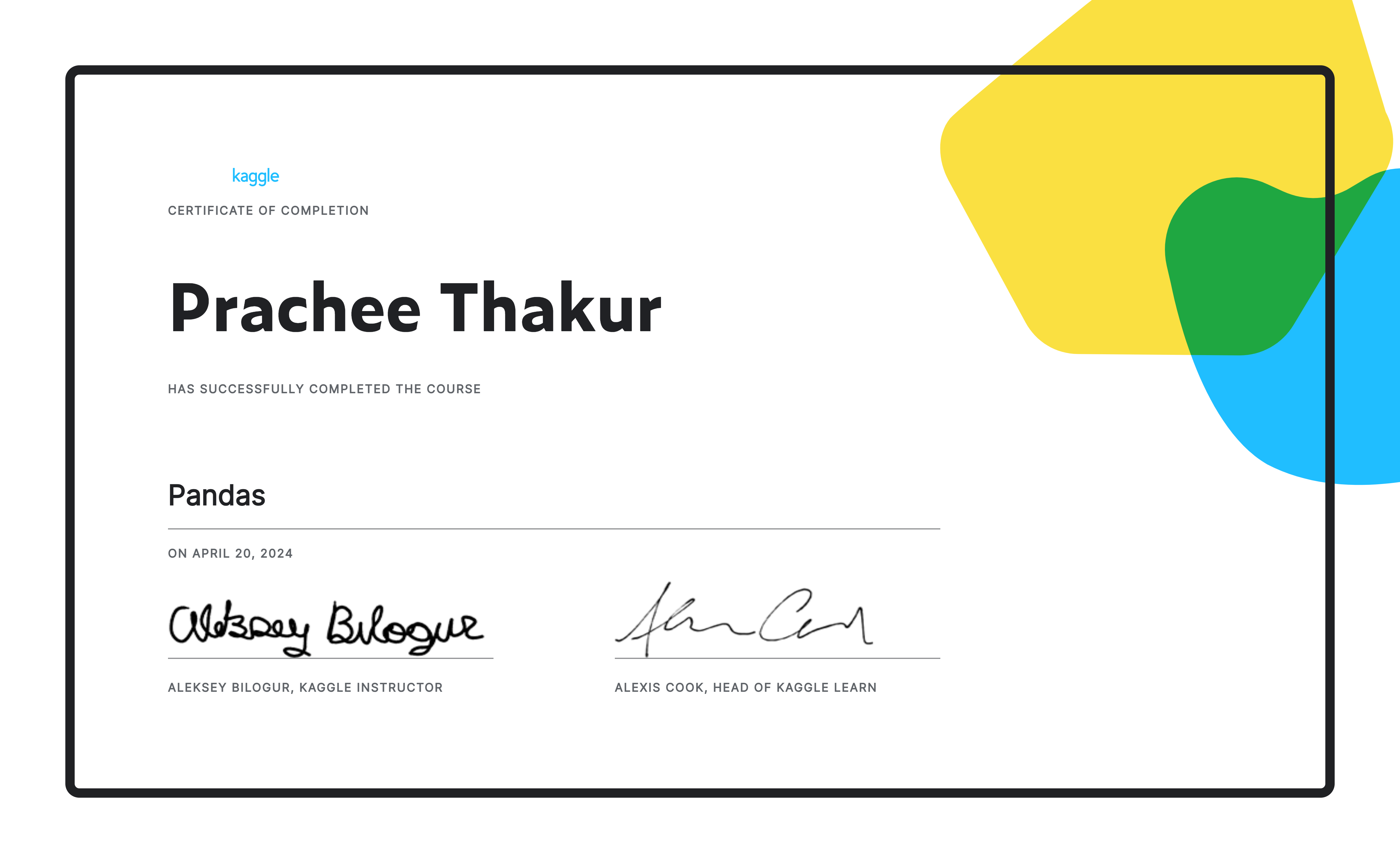 Prachee Thakur completed the Pandas course on Kaggle!