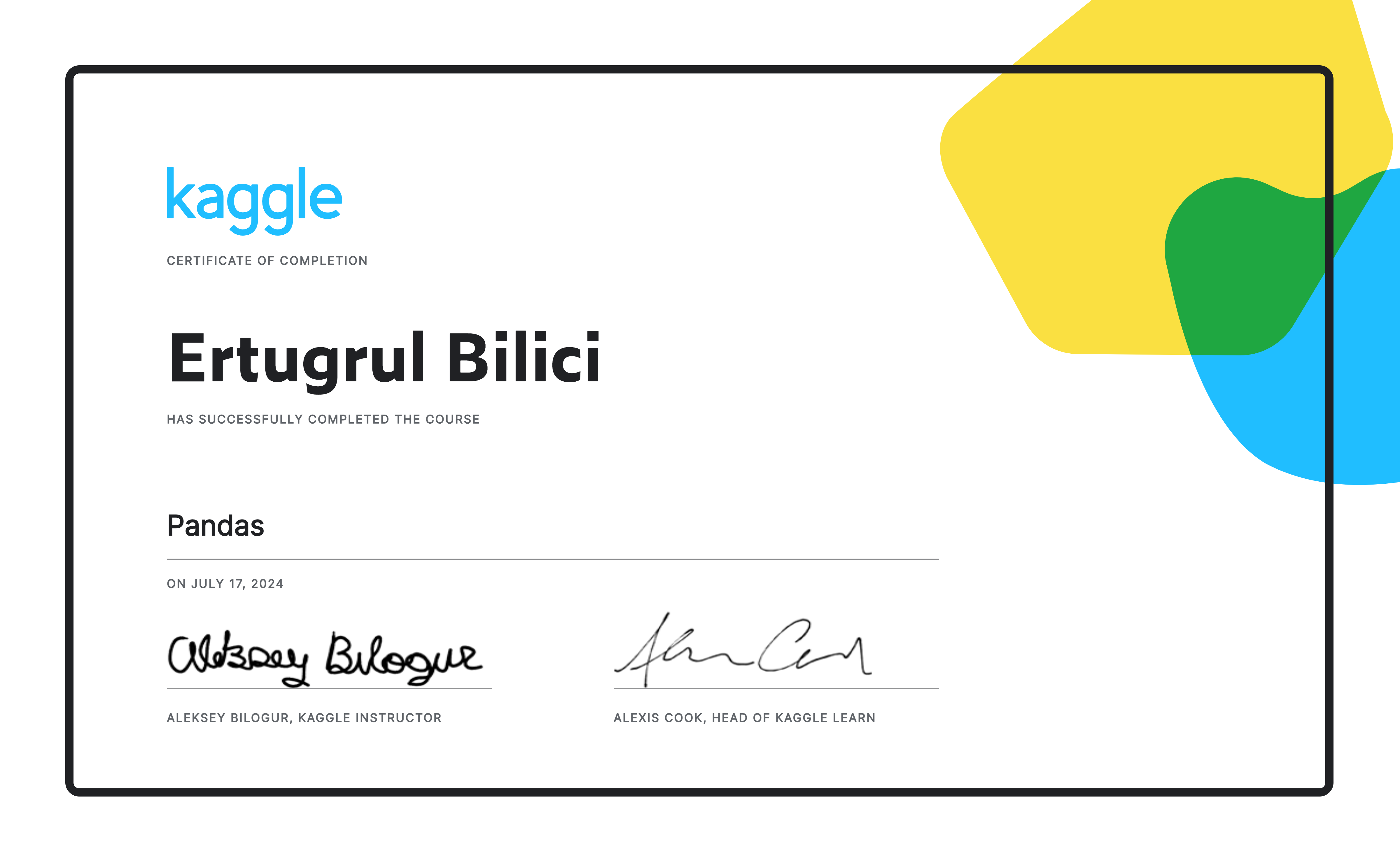 Ertugrul Bilici completed the Pandas course on Kaggle! Ertugrul Bilici completed the Pandas course on Kaggle!