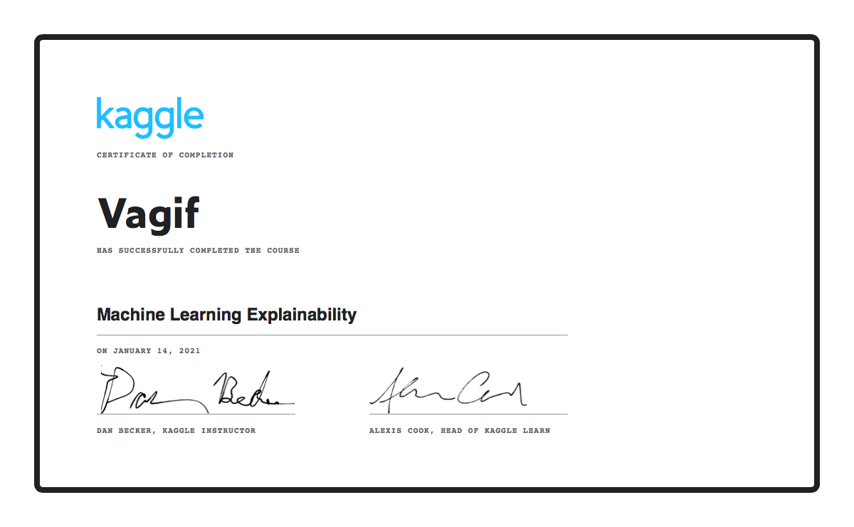 Vagi completed the Machine Learning Explainability course on Kaggle!