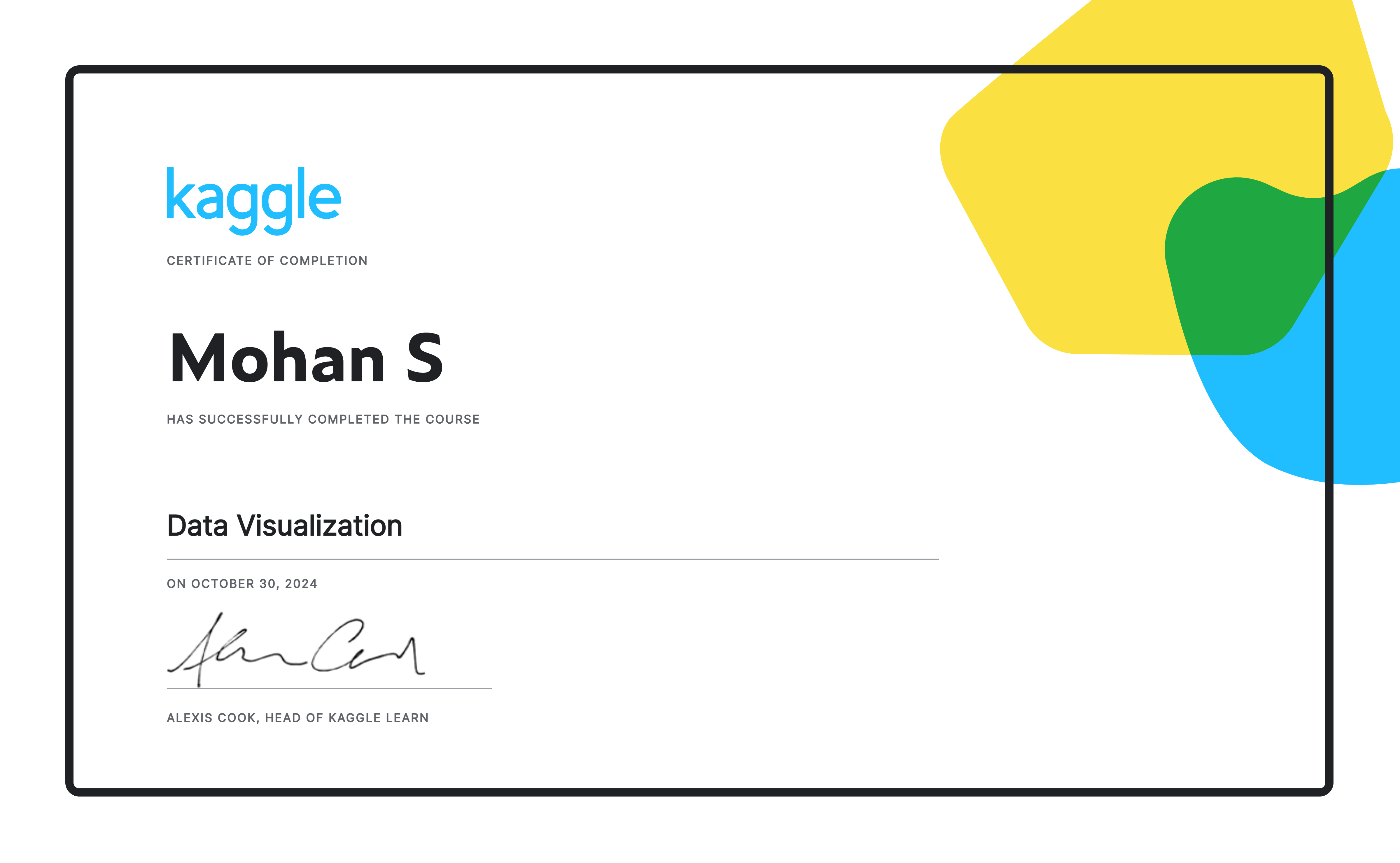 Mohan S completed the Data Visualization course on Kaggle!