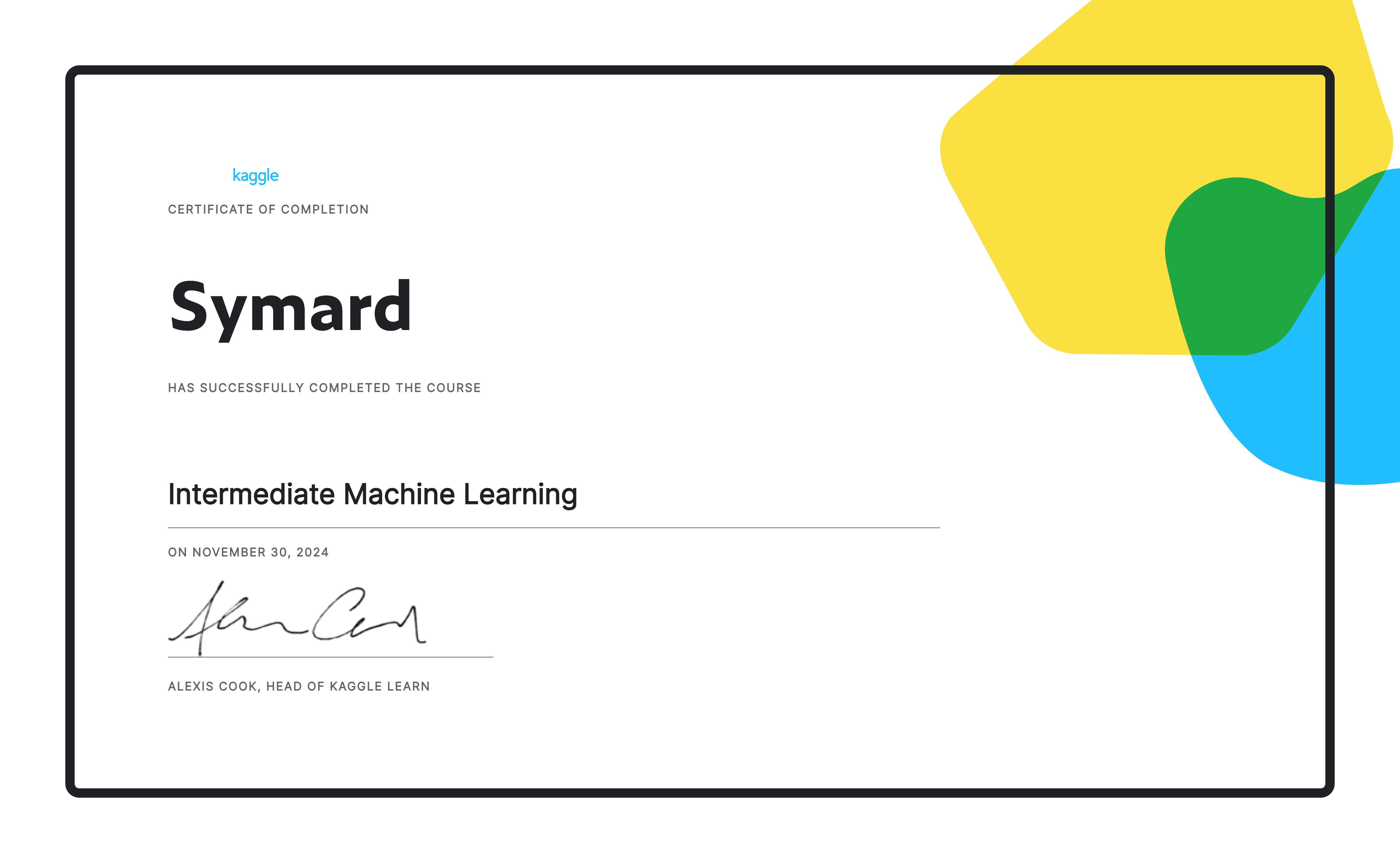Symard completed the Intermediate Machine Learning course on Kaggle!