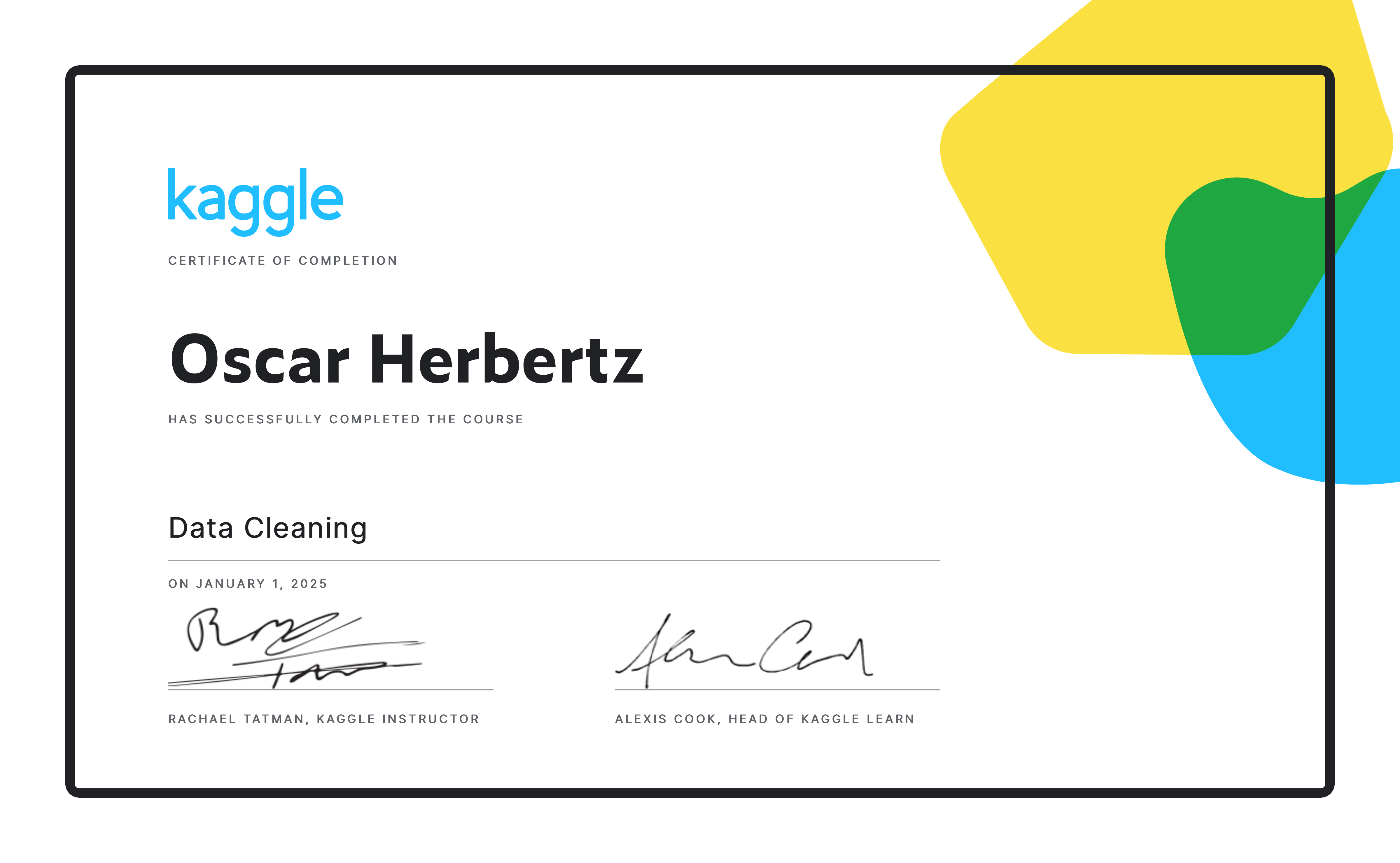 Oscar Herbertz completed the Data Cleaning course on Kaggle!