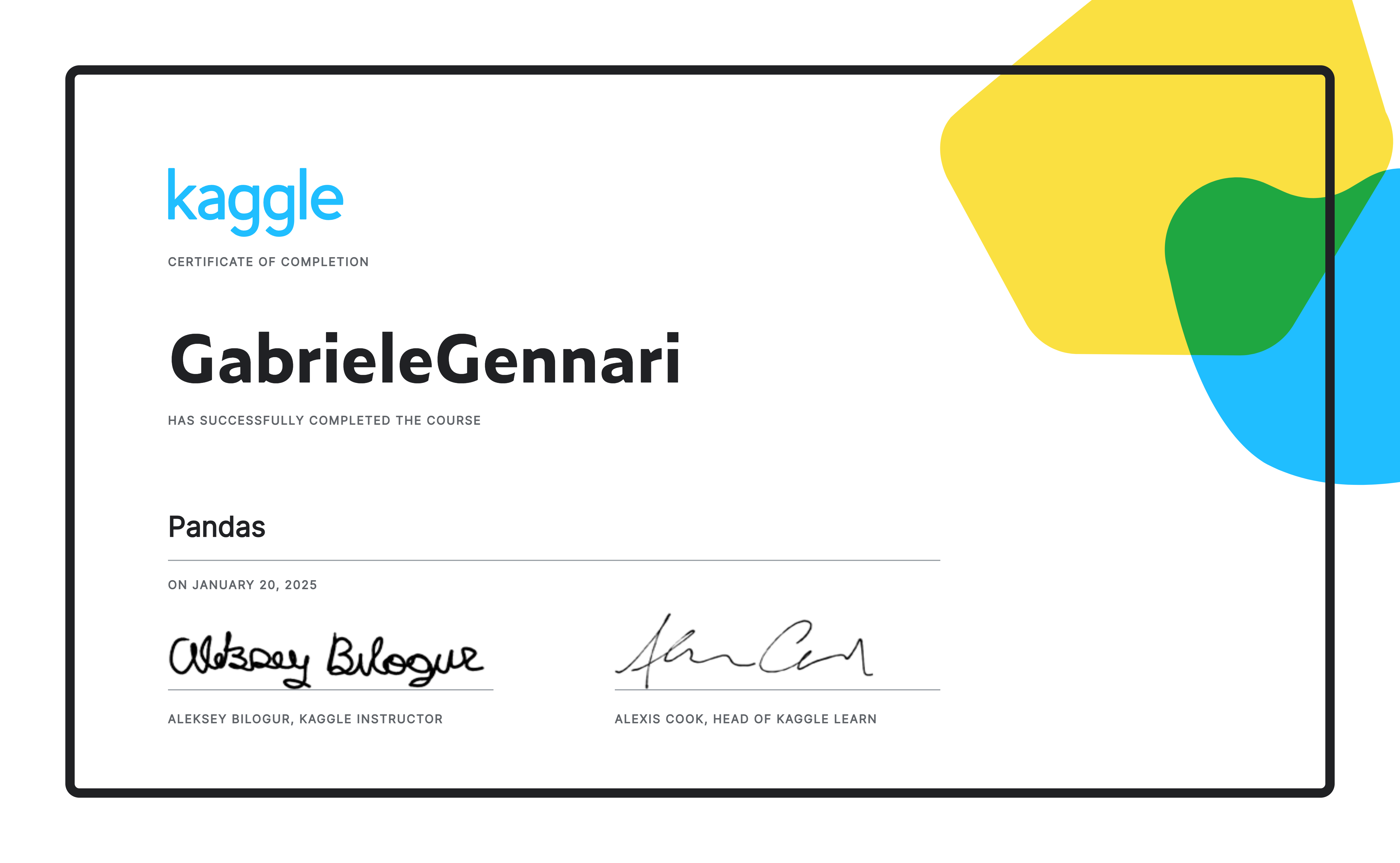 GabrieleGennari completed the Pandas course on Kaggle!