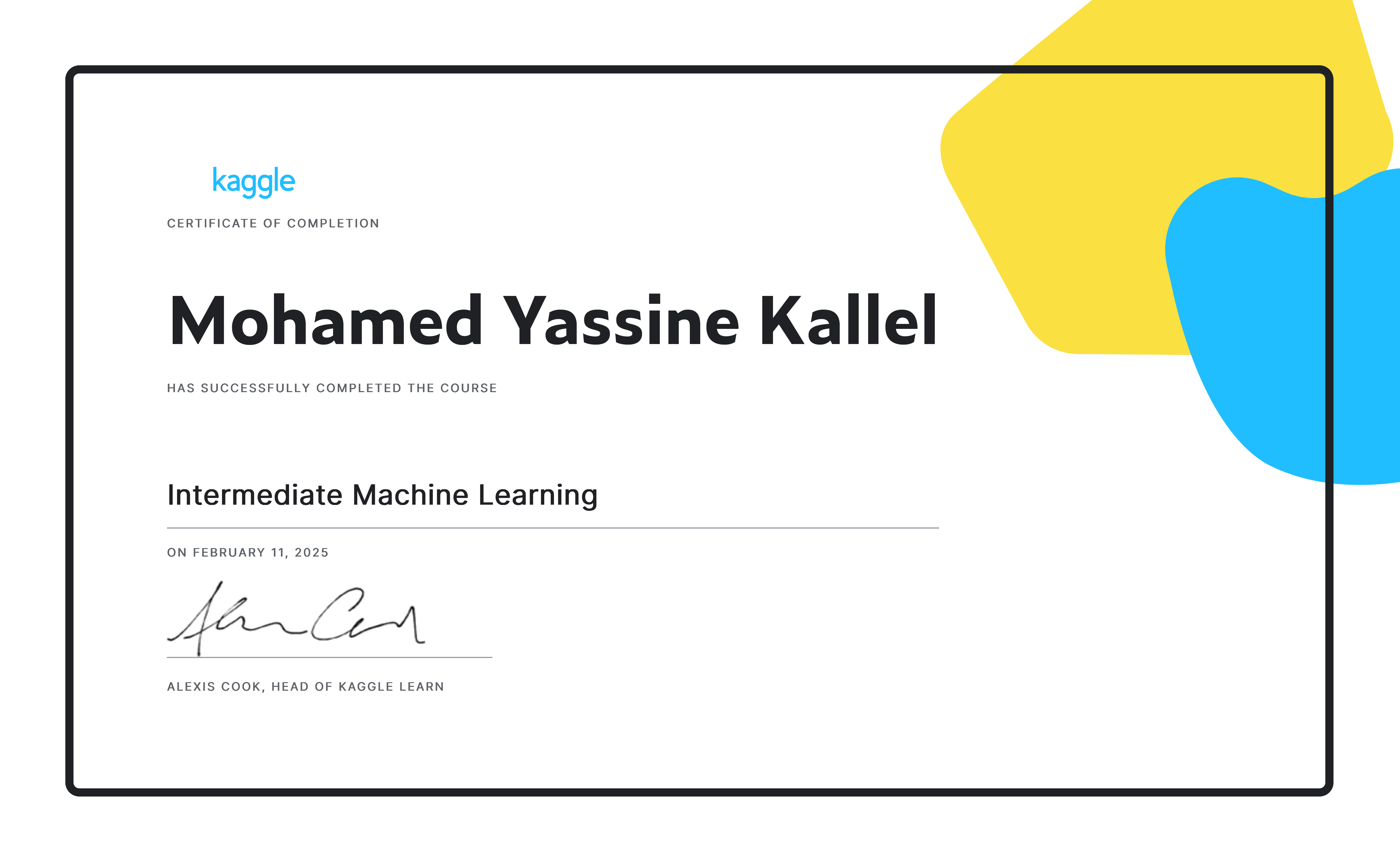 Mohamed Yassine Kallel completed the Intermediate Machine Learning course on Kaggle!