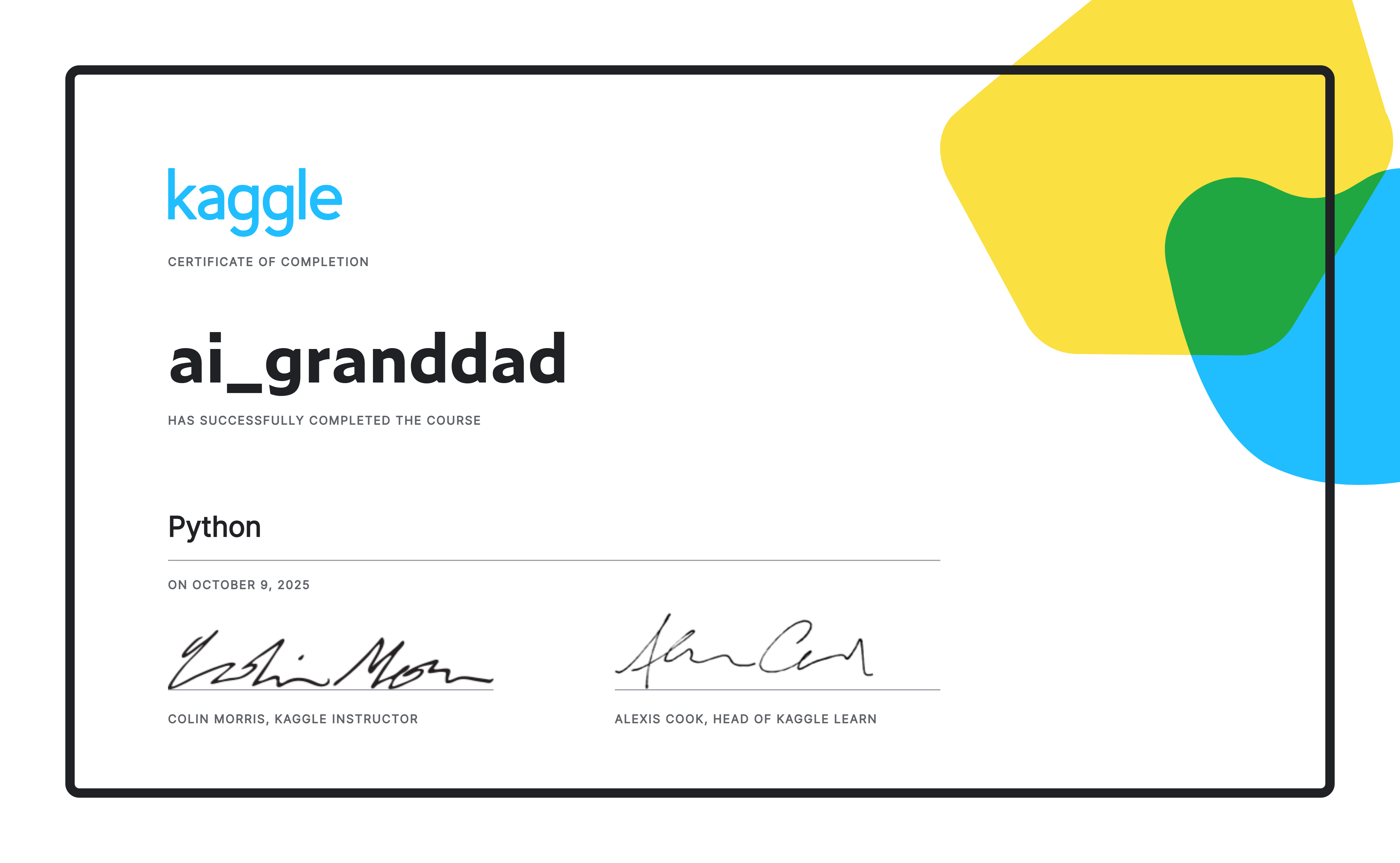 ai_granddad completed the Python course on Kaggle!